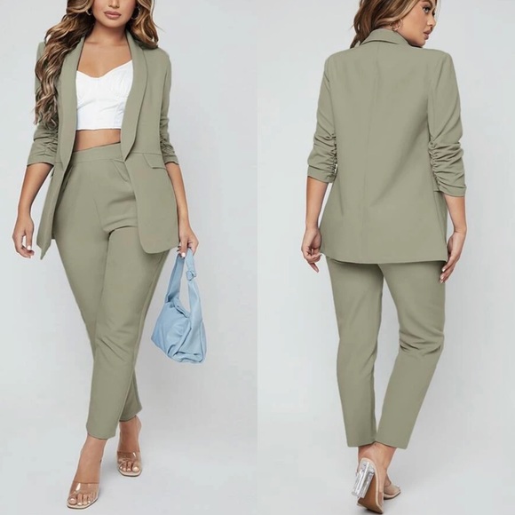 Pants & Jumpsuits | Olive Green Office Chic Pants Suit | Poshmark